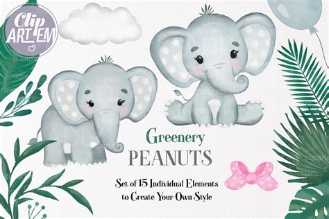 Cute Gray Unisex Elephant Png Images Set Watercolor Clip Art By