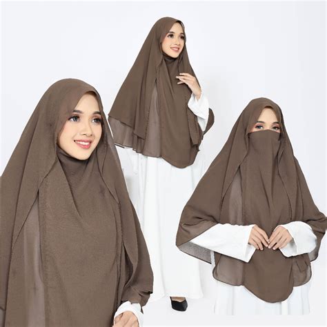 Jual Jilbab Syari Ceruty 2 Layer Jilbab Cadar Niqab Jilbab Syari Niqab Fradella Shopee Indonesia