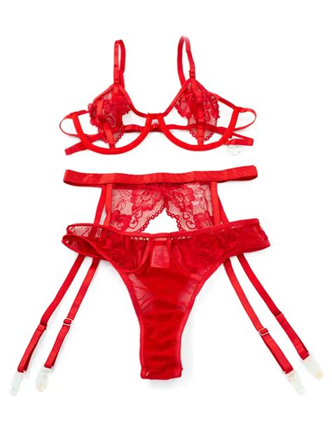 Hot Floral Lace Lingerie Set Cut Unlined Bra Garter Belt Temu Australia