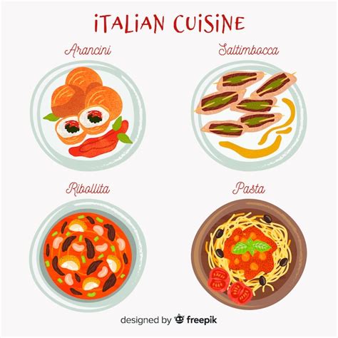 이탈리아 음식 요리 세트 무료 벡터