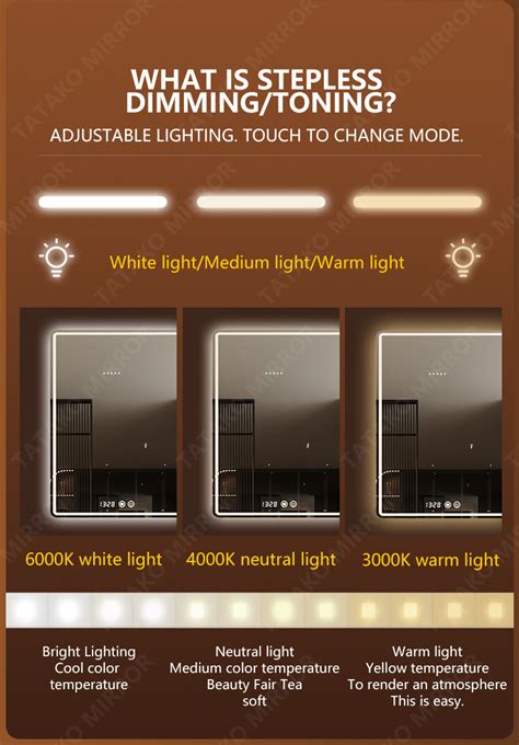 Cermin Led Smart Bathroom Mirror With Light Three Color Light Touch