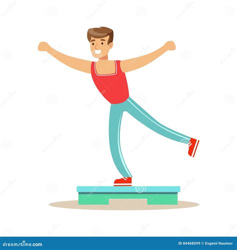 Man Doing Step Aerobics Member Of The Fitness Club Working Out And