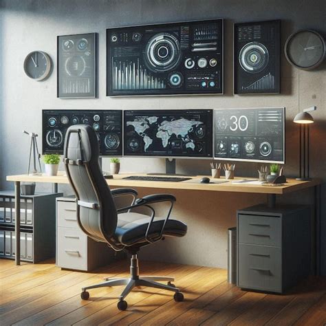 workstation with monitors premium ai generated image