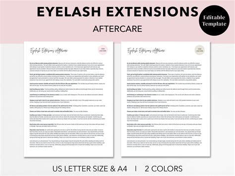 Editable Eyelash Extensions Intake Form Patch Test Form Lash Consent Form Aftercare