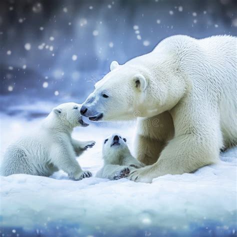 Polar Bear Mom Playing With Little Cubs Generative Ai Stock