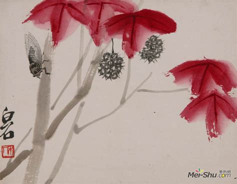 《红叶秋蝉》齐白石中国画艺术作品齐白石作品齐白石专题网站艺术大师美术网 Mei