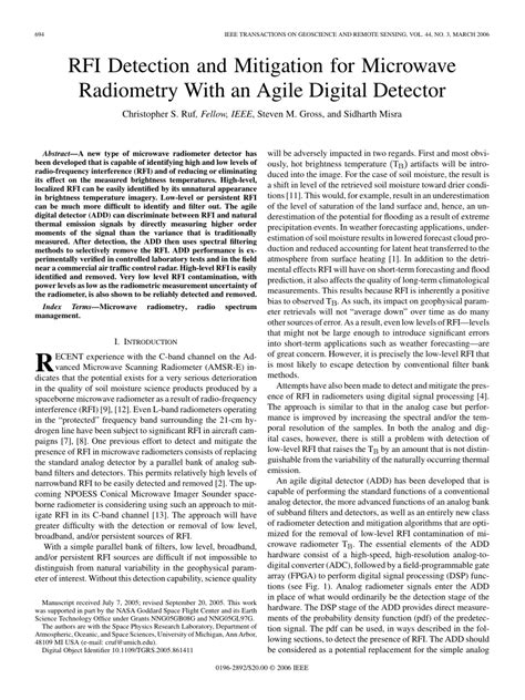 Pdf Rfi Detection And Mitigation For Microwave Radiometry With An Agile Digital Detector