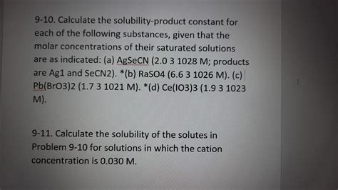 Solved 9 10 Calculate The Solubility Product Constant For