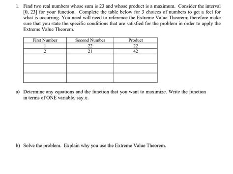 solved 1 find two real numbers whose sum is 23 and whose