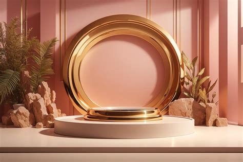 배경 골드 제품 프리젠 테이션에 추상 장면 배경 럭셔리 연단 모형 프리미엄 사진