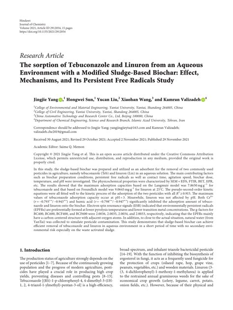 Pdf The Sorption Of Tebuconazole And Linuron From An Aqueous Environment With A Modified