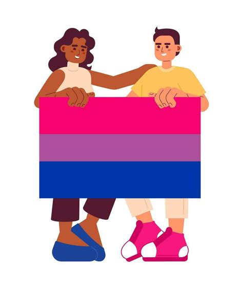 Atractivo Personas Con Bisexual Orgullo Bandera Semi Plano Color Vector
