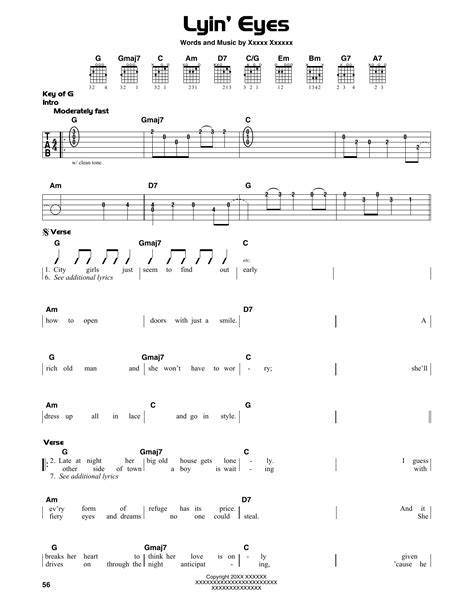 Lyin Eyes By Eagles Guitar Cheat Sheet Guitar Instructor