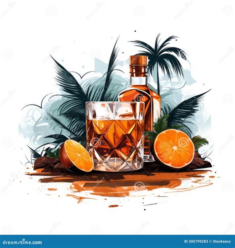 Vintage Vector Design Illustration Of A Majestic Rum Cocktail Stock