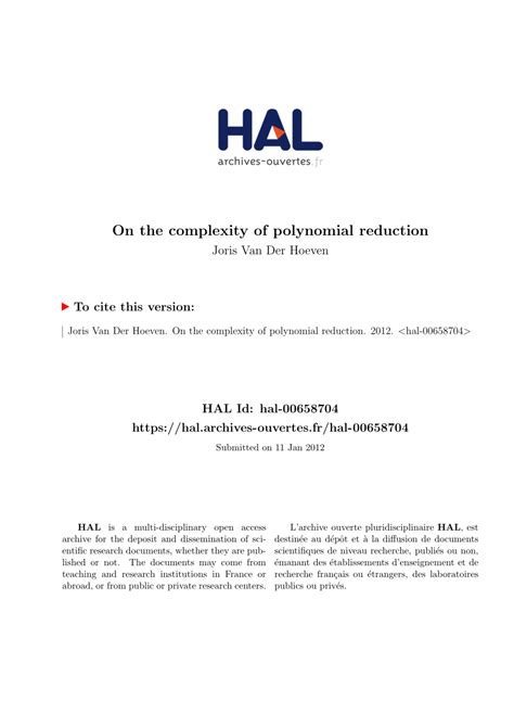 pdf on the complexity of polynomial reduction