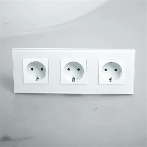 ЕС тройная розетка Schuko белая кристальная стеклянная панель 16a ЕС стандартная настенная