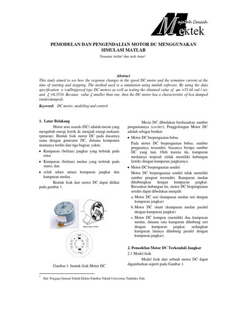 Id Pemodelan Dan Pengendalian Motor Dc Meng Pdf Metode And Bahan Ajar Sains And Matematika
