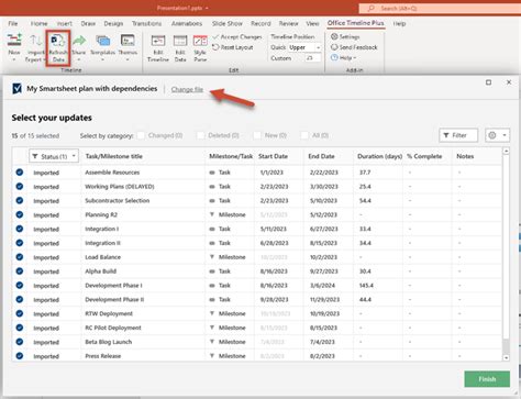 import dependencies into office timeline