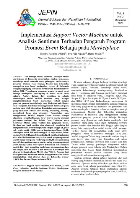 Pdf Implementasi Support Vector Machine Untuk Analisis Sentimen Terhadap Pengaruh Program