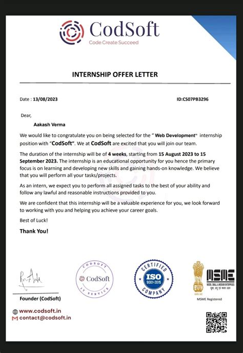 Aakash Verma On Linkedin Internship Webdevelopment Codesoft