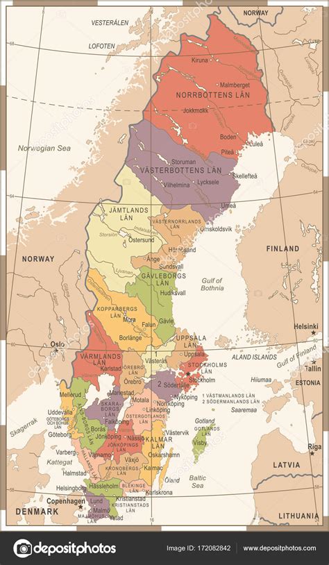 Sweden Map Vintage Vector Illustration Stock Vector Image By