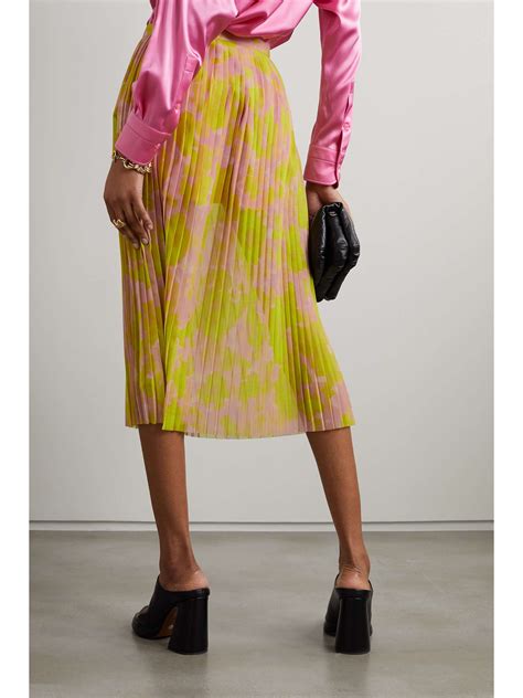 Dries Van Noten Pleated Floral Print Chiffon Midi Skirt Net A Porter
