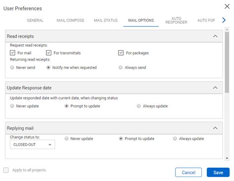 Mail Options Settings