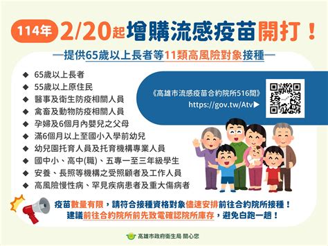 雄健康－高雄市政府衛生局 《114年2月20日 Cdc增購公費流感疫苗開打囉！🍀》