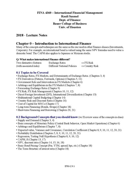 International Finance Lecture Notes International Finance And Trade