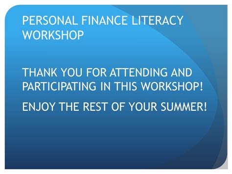 Ppt Personal Finance Literacy Workshop Powerpoint Presentation Free