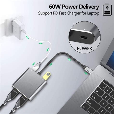 Adaptateur Hub Usb C 4 En 1 Dual 4k Hdmi Usb C Et Usb 30