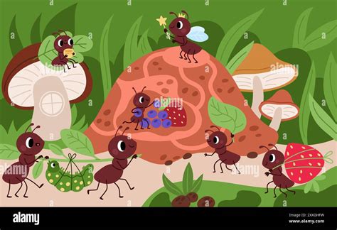 Cute Ants Life Cartoon Insects Do Different Things Animals Carry