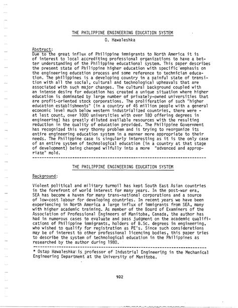 The Philippine Engineering Education System The Philippine