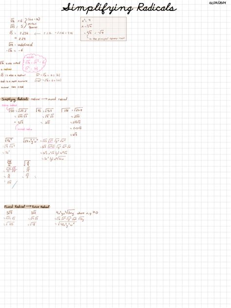 Simplifying Radicals Notes Pdf