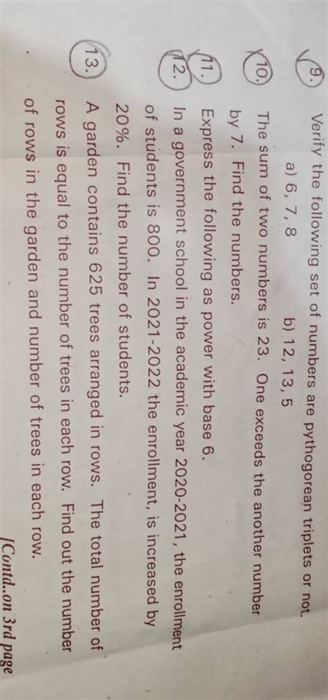 Verify The Following Set Of Numbers Are Pythogorean Triplets Or Not A 6