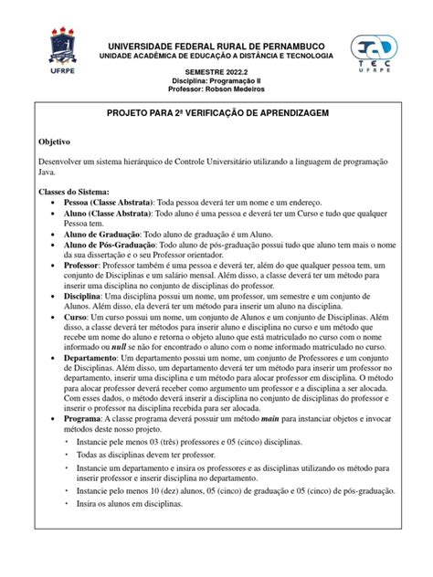 universidade federal rural de pernambuco pdf classe programação de