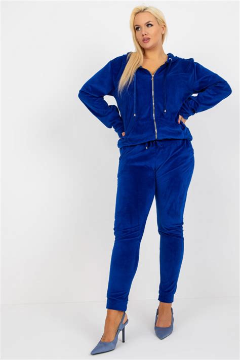 Dres Damski Plus Size Welurowy W Kolorze Kobaltowym Komplet Spodnie I