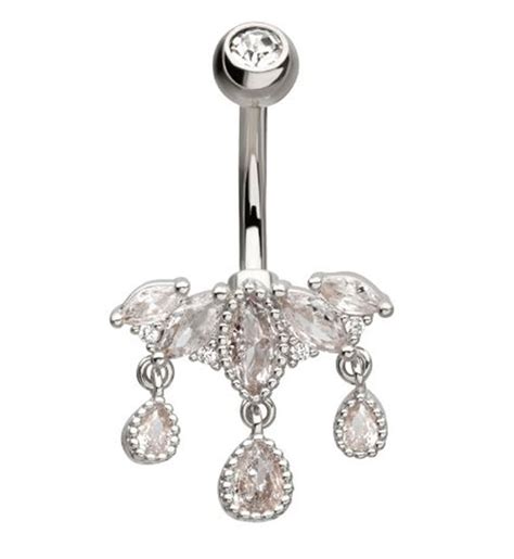 Beaded Chaplet Dangle Teardrop Cz Belly Button Ring