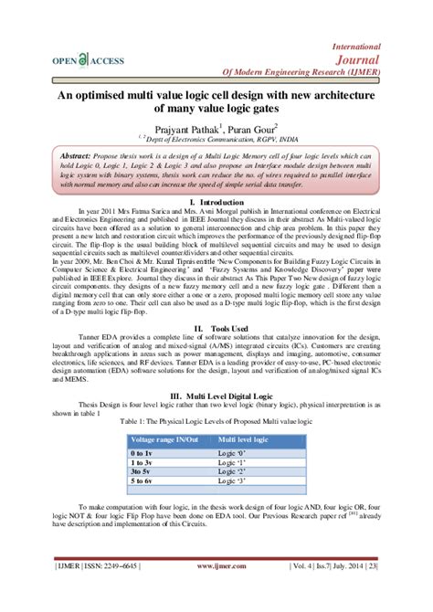 pdf an optimised multi value logic cell design with new architecture