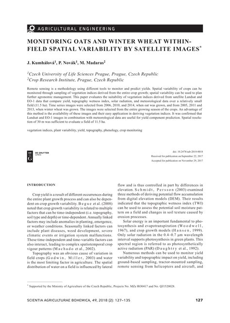 Pdf Monitoring Oats And Winter Wheat Within Field Spatial Variability By Satellite Images