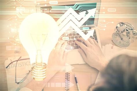 Premium Photo Double Exposure Of Man S Hands Typing Over Computer Keyboard And Bulb Hologram