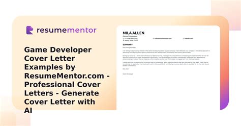 Game Developer Cover Letter Examples By Professional Cover Letters Generate