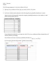 Excel Lab 2 Docx Lab 2 30 Points Stat241 The Following Assignment Is To Be Done In Microsoft