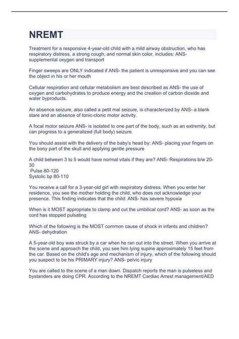 Nremt Exam Questions And Answers All Correct Graded A Nremt