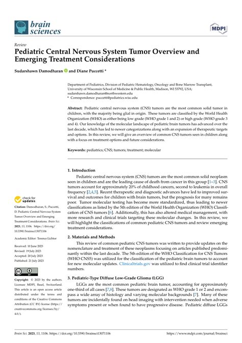 Pdf Pediatric Central Nervous System Tumor Overview And Emerging