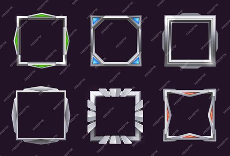 Premium Vector Game Ui Square Frame Silver Frames With Colorful Gemstones