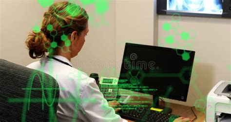 Image Of Data Processing Over Caucasian Female Doctor Stock Image