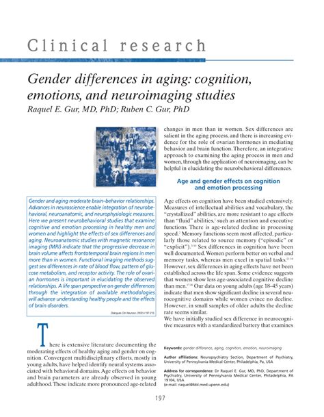 Pdf Gender Differences In Aging Cognition Emotions And