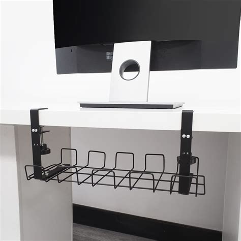 언더 데스크 케이블 관리 트레이 언더 스탠딩 데스크 케이블 오거나이저 와이어 관리 트레이 사무실 및 가정용 책상 케이블 트레이 블랙 와이어 트레이