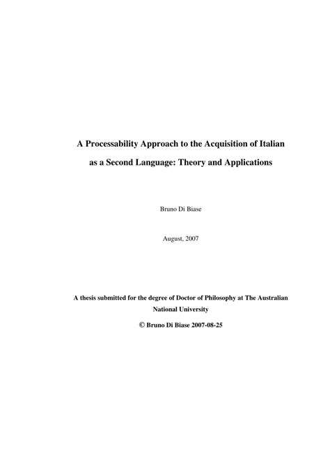 Pdf A Processability Approach To The Acquisition Of Italian As A Second Language Theory And